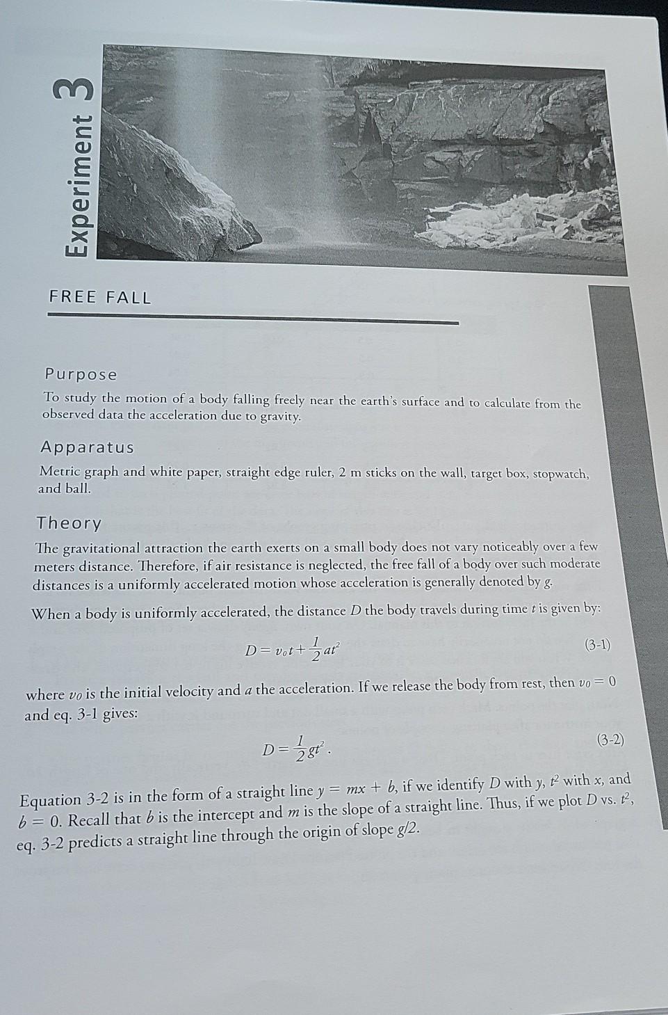 Solved DATA SHEETS EXPERIMENT 3-FREE FALL Data Sheet and | Chegg.com