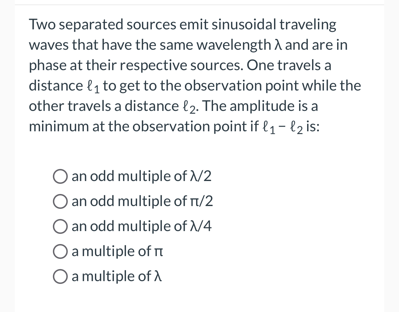 Solved Two separated sources emit sinusoidal traveling waves | Chegg.com