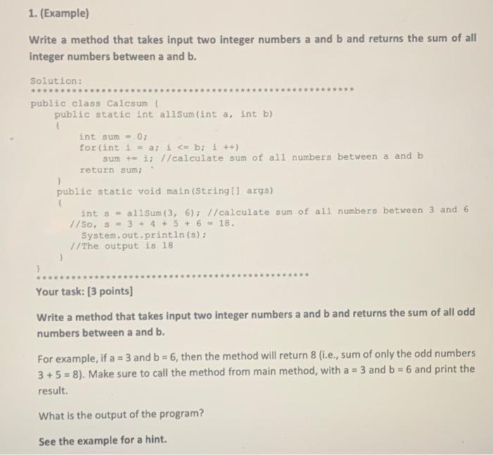 Solved 1. (Example) Write a method that takes input two | Chegg.com