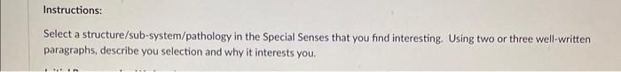 Solved Select a structure/sub-system/pathology in the | Chegg.com