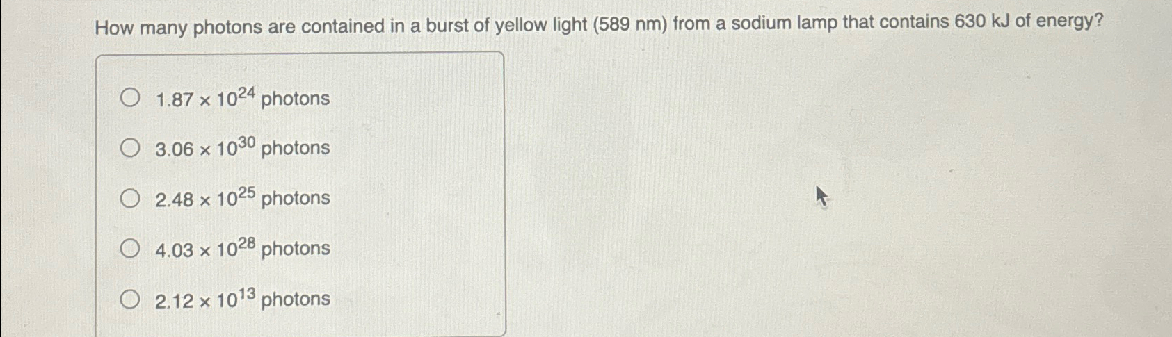 Solved How many photons are contained in a burst of yellow | Chegg.com