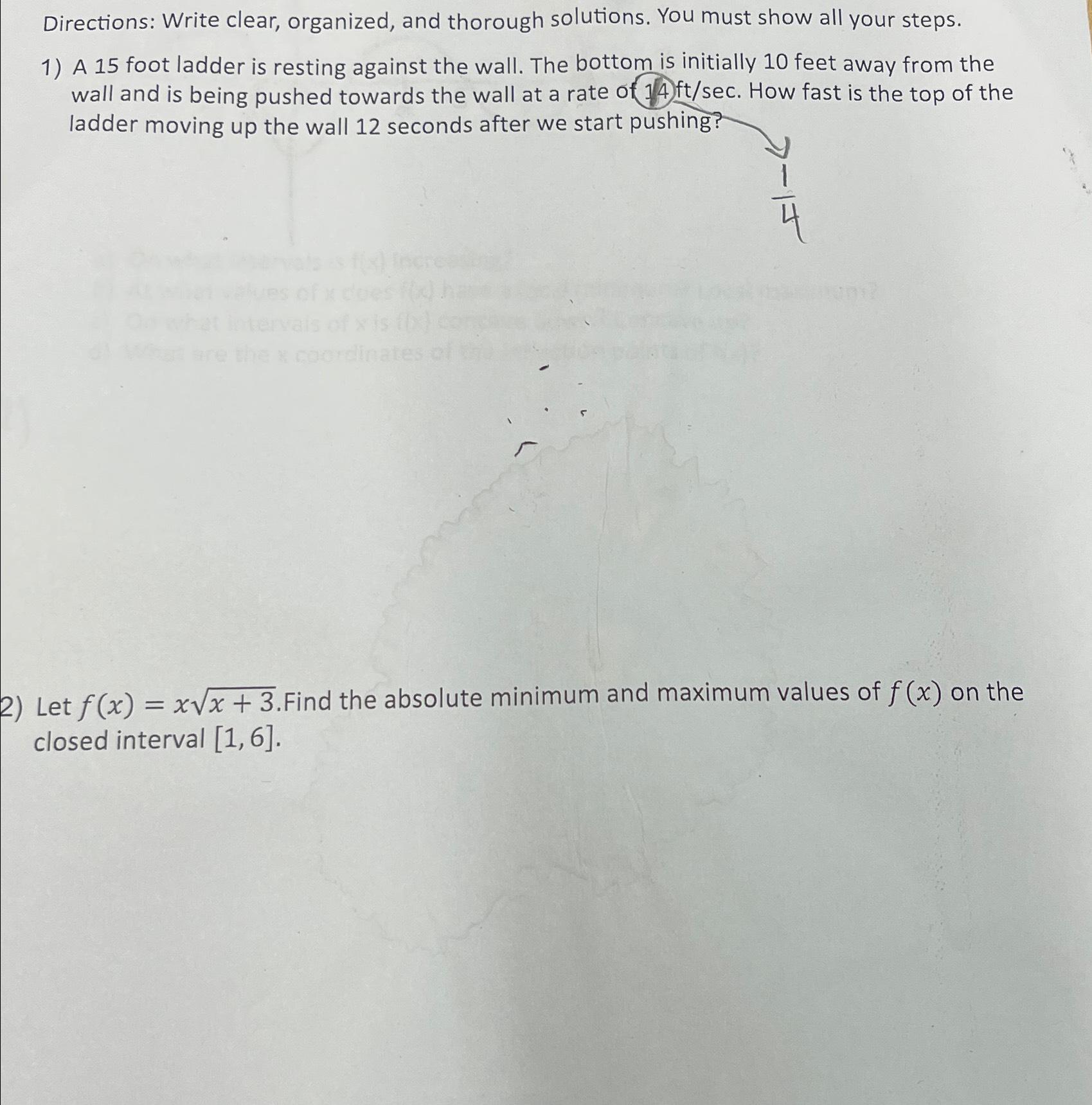 Solved Directions: Write clear, organized, and thorough | Chegg.com