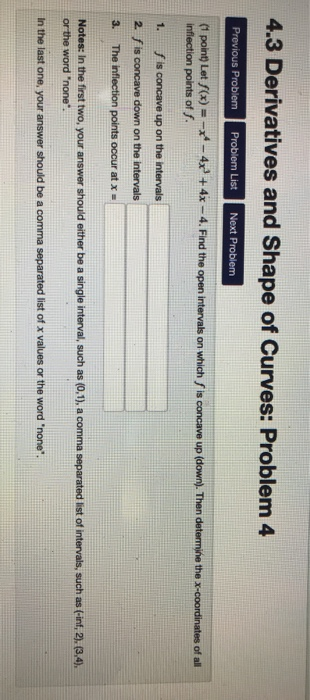 Solved 4.3 Derivatives and Shape of Curves: Problem 4 | Chegg.com