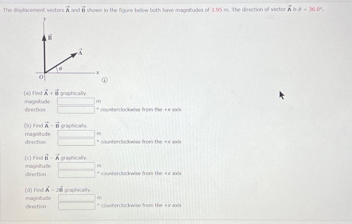 Solved displacement vectors A and B shown in the figure | Chegg.com