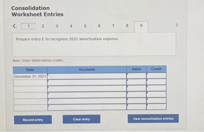 Consolidation Worksheet Entries 567 Prepare entry E | Chegg.com
