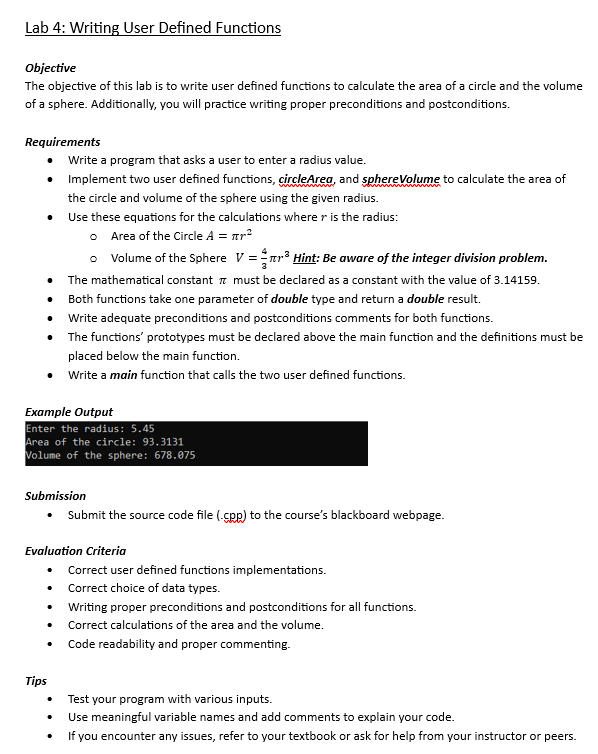 Solved Lab 4: Writing User Defined FunctionsObjectiveThe | Chegg.com