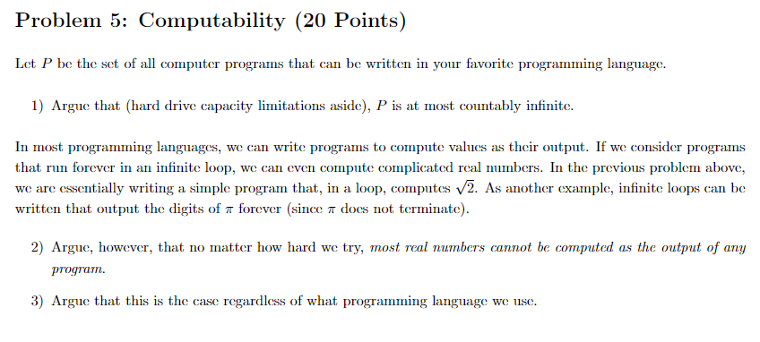 Solved Problem 5: Computability (20 ﻿Points)Let \( ﻿P \) ﻿be | Chegg.com