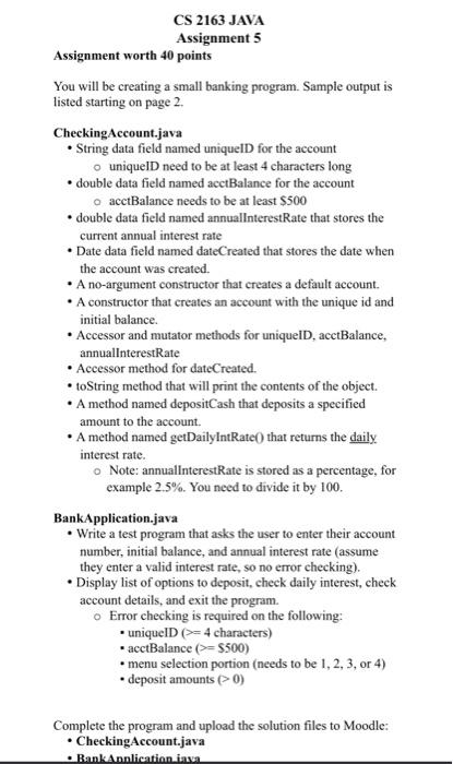 Solved CS 2163 JAVA Assignment 5 Assignment worth 40 points | Chegg.com
