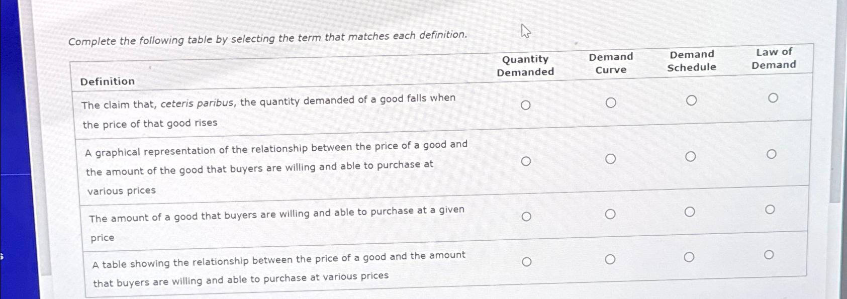 Solved Complete the following table by selecting the term | Chegg.com Solved Complete the following table by selecting the term | Chegg.com