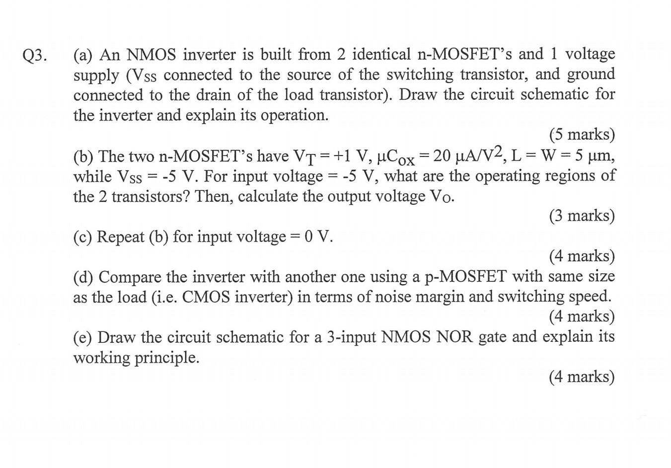 Solved (a) An NMOS inverter is built from 2 identical n- | Chegg.com