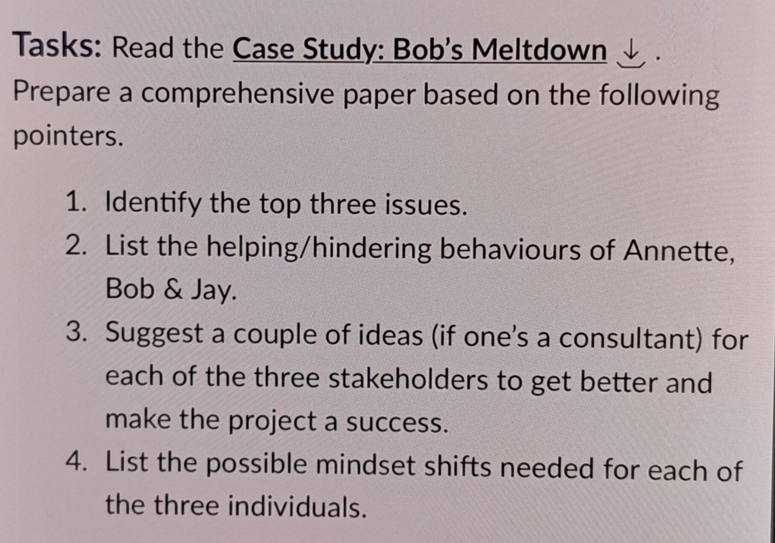 Solved Tasks: Read the Case Study: Bob's Meltdown | Chegg.com