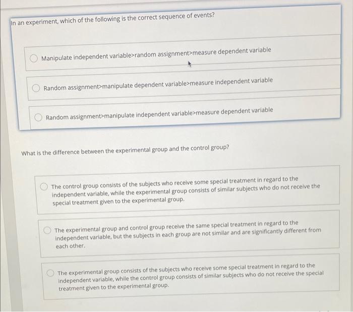 Solved an experiment, which of the following is the correct | Chegg.com