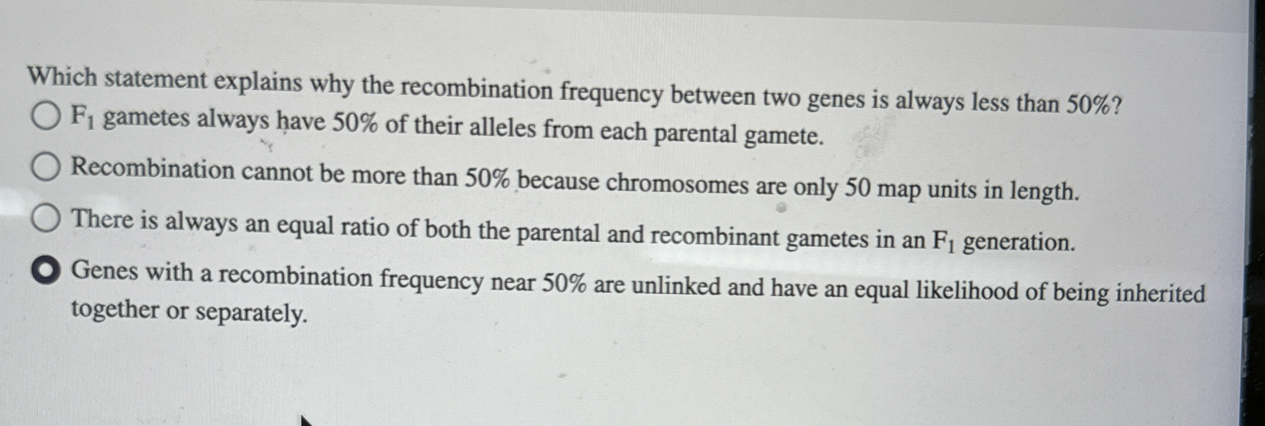 Solved Which statement explains why the recombination | Chegg.com