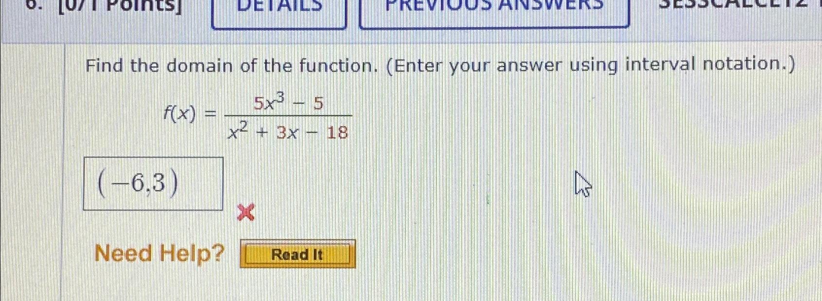 Solved Find the domain of the function. (Enter your answer | Chegg.com