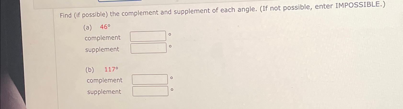 Solved Find (if possible) ﻿the complement and supplement of | Chegg.com