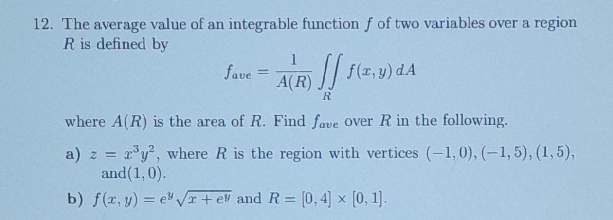 Solved 2. The average value of an integrable function f of | Chegg.com
