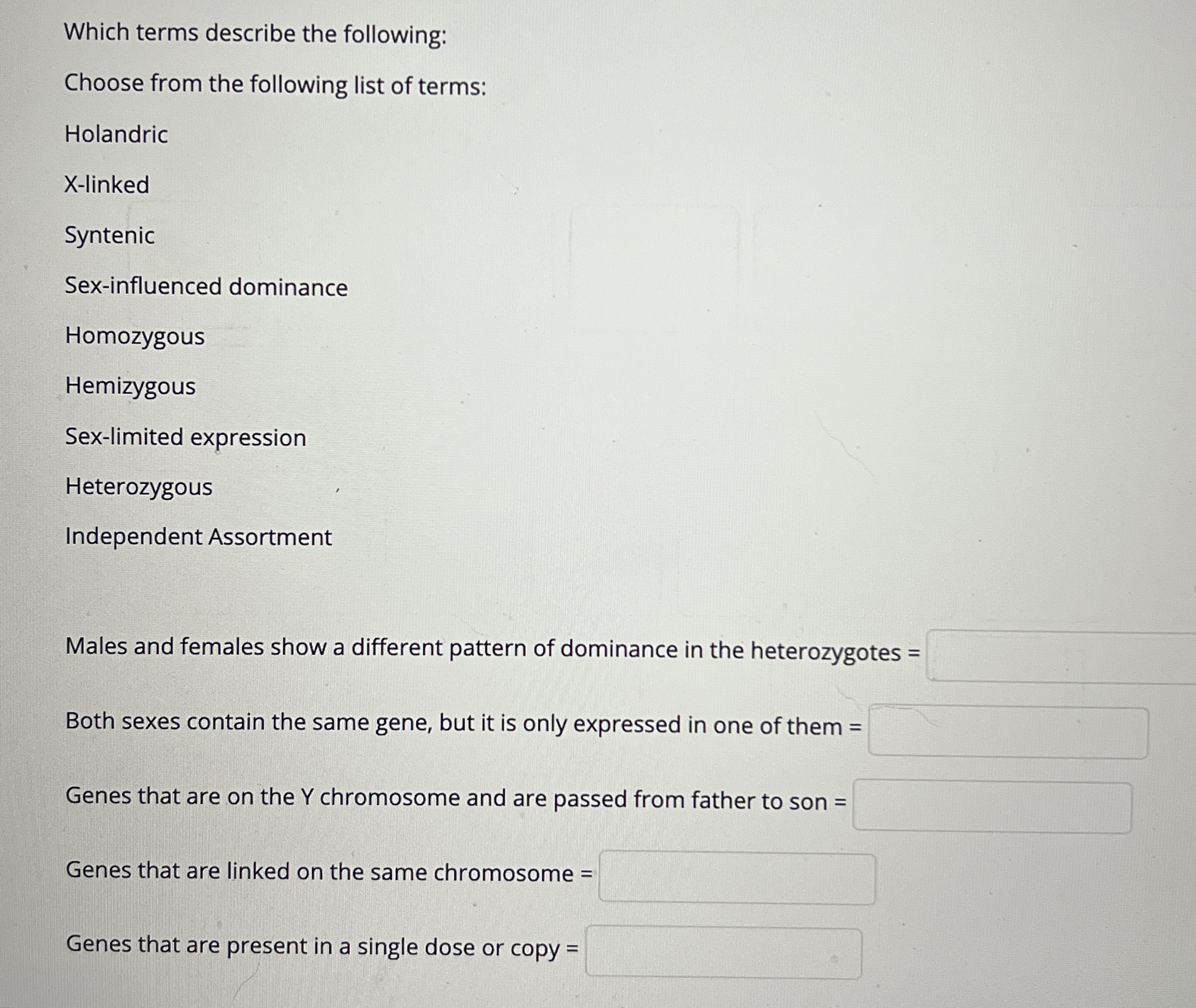 Solved Which terms describe the following:Choose from the | Chegg.com