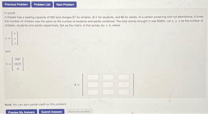 Solved Previous Problem Problem List Next Problem (1 point) | Chegg.com