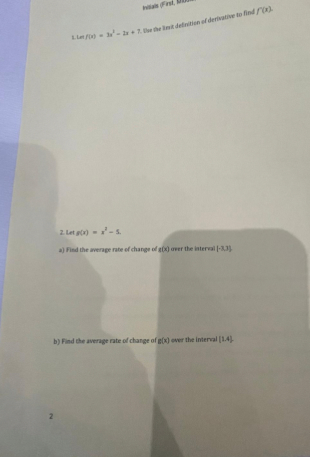 Solved Let F X 3x2 2x 7 ﻿use The Limit Definition Of