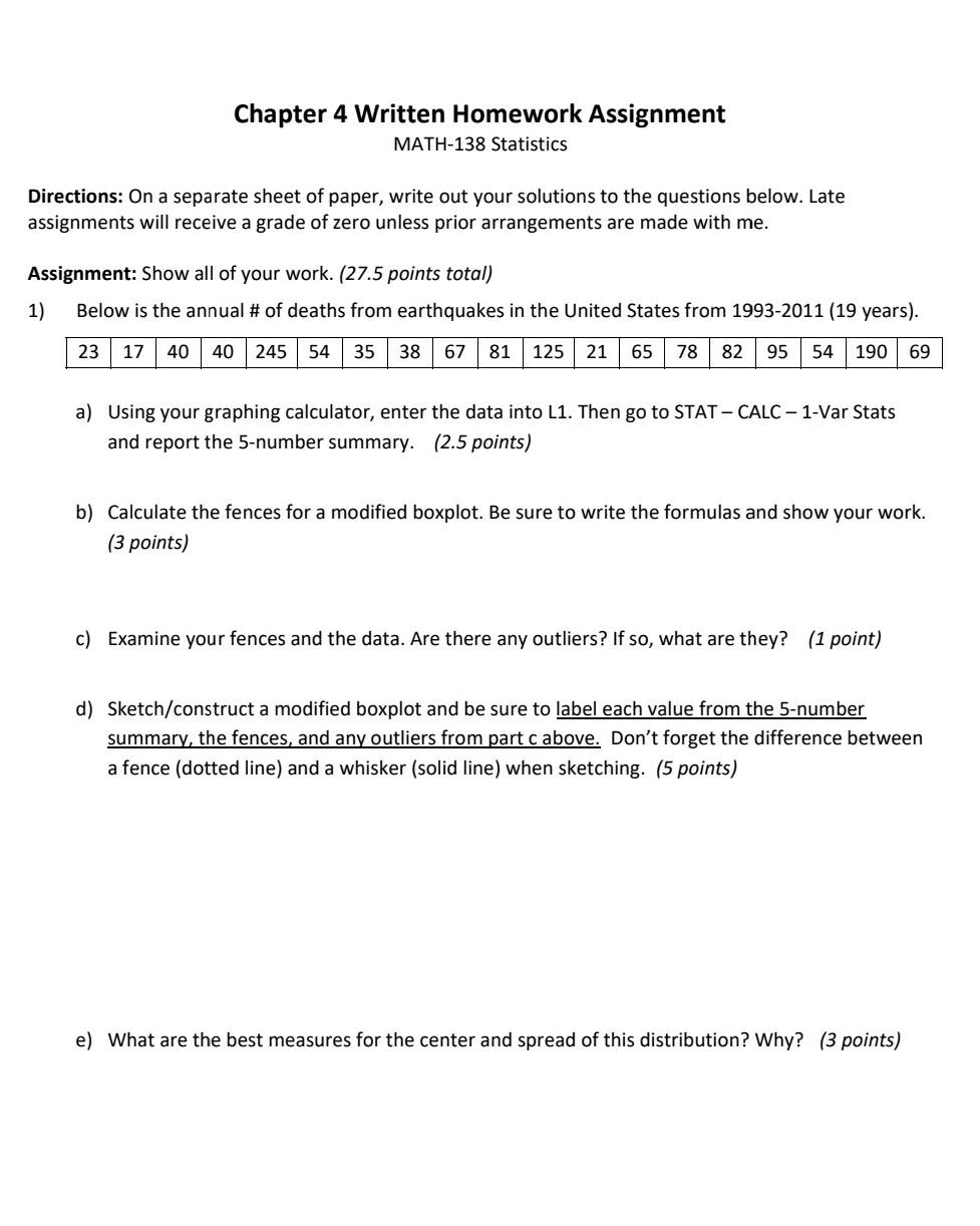Solved Chapter 4 Written Homework Assignment MATH-138 | Chegg.com
