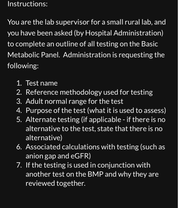 Solved Instructions: You are the lab supervisor for a small | Chegg.com