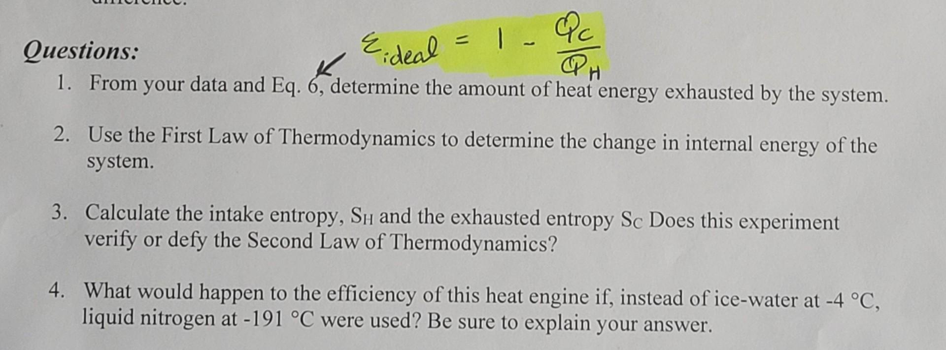 Solved Experiment: One-stroke Heat Engine Suggested Data | Chegg.com