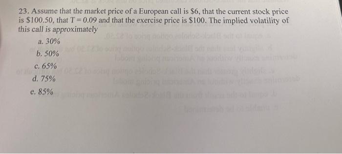 Solved 23. Assume that the market price of a European call | Chegg.com