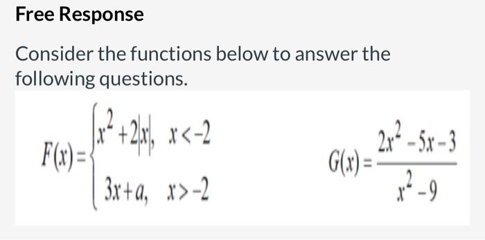 Solved Free Response Consider the functions below to answer | Chegg.com