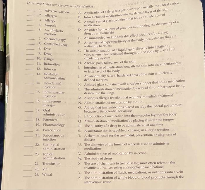 Solved Directions: Match each key term with its definition | Chegg.com