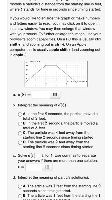Solved models a particle's distance from the starting line | Chegg.com