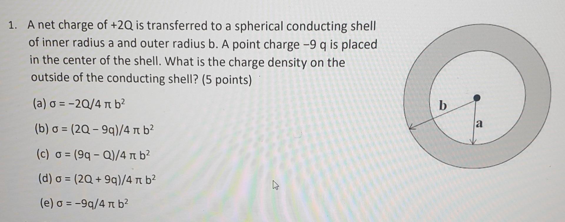 Solved 1. A net charge of +2Q is transferred to a spherical | Chegg.com