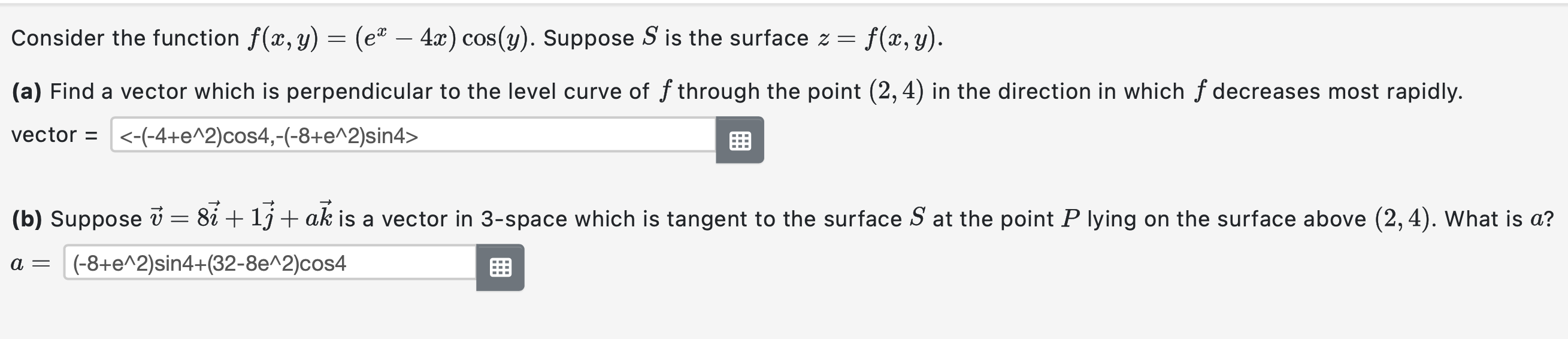 Solved Consider the function f(x,y)=(ex-4x)cos(y). ﻿Suppose | Chegg.com
