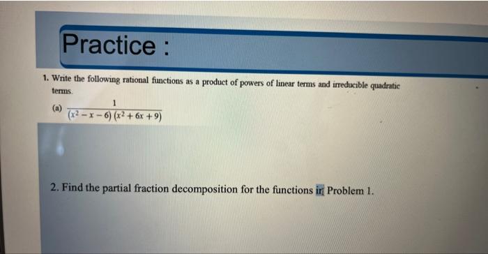 Solved 1. Write the following rational functions as a | Chegg.com