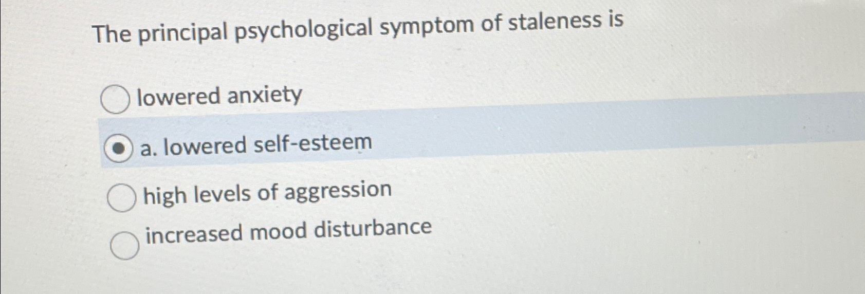 Solved The principal psychological symptom of staleness | Chegg.com