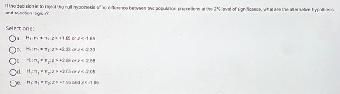 Solved If the decision is to reject the null hypothesis of | Chegg.com