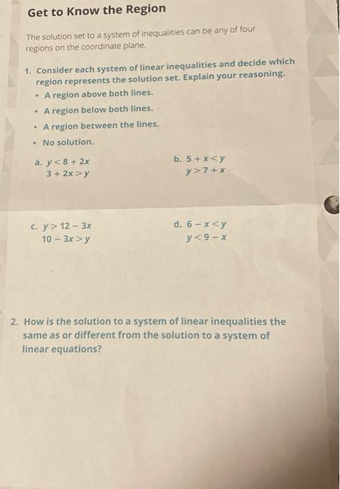 Solved Get to know the Region The solution set to a system | Chegg.com