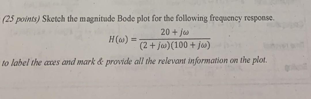 Solved (25 points) Sketch the magnitude Bode plot for the | Chegg.com