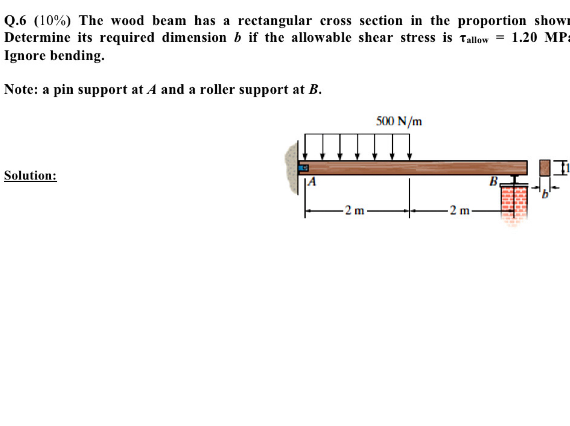Solved Q. 6(10%) ﻿The wood beam has a rectangular cross | Chegg.com