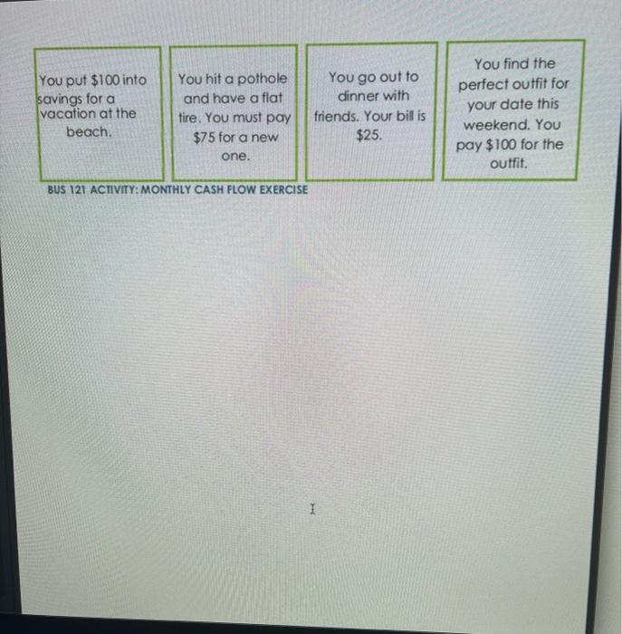 Solved MONTHLY CASH FLOW EXERCISE Use the following scenario | Chegg.com