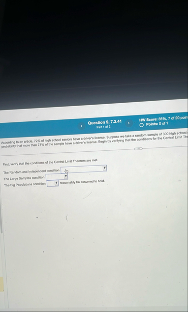 Solved Question 9, 7.3.41HW Score: 35%, 7 ﻿of 20 ﻿poinPat 1 | Chegg.com
