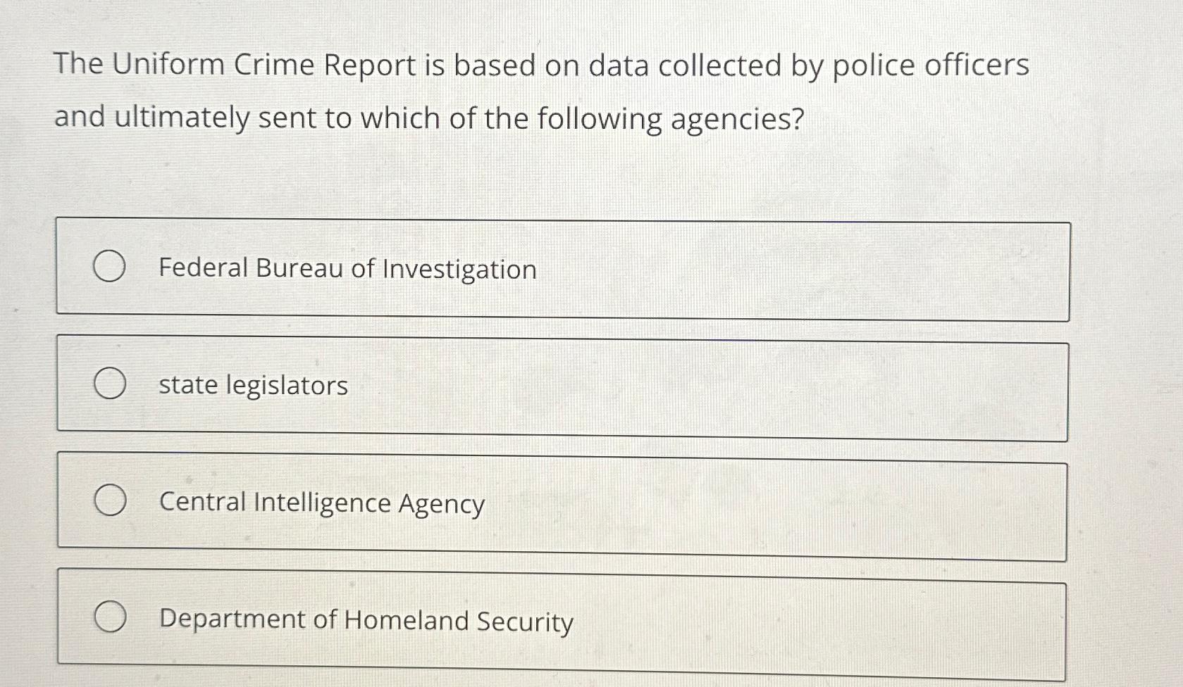 Solved The Uniform Crime Report is based on data collected | Chegg.com