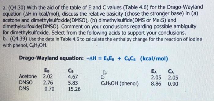 Solved a. (Q4.30) With the aid of the table of E and C | Chegg.com