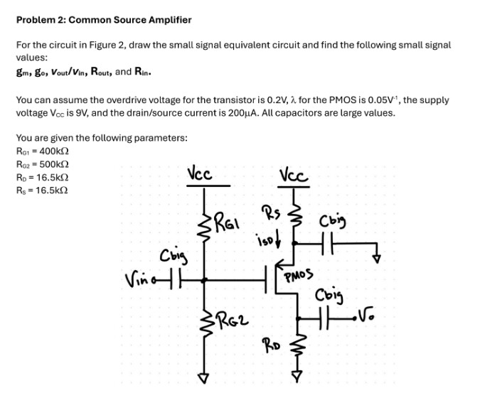 Solved Problem 2: Common Source Amplifier For the circuit in | Chegg.com