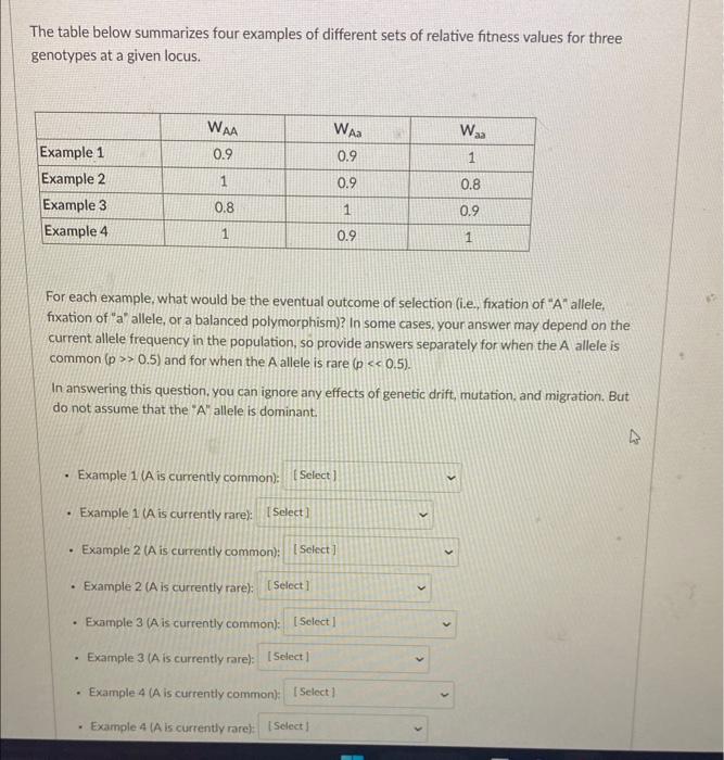 The table below summarizes four examples of different | Chegg.com