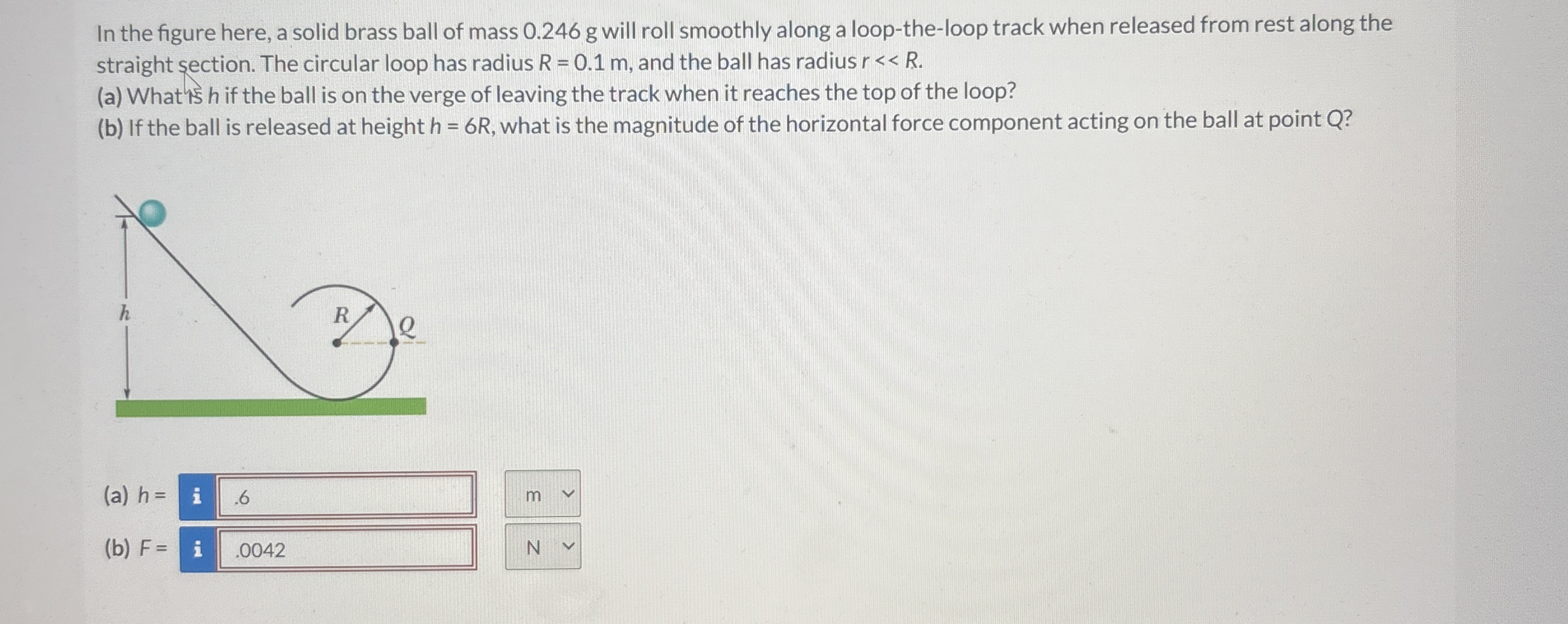 Solved In the figure here, a solid brass ball of mass 0.246 | Chegg.com