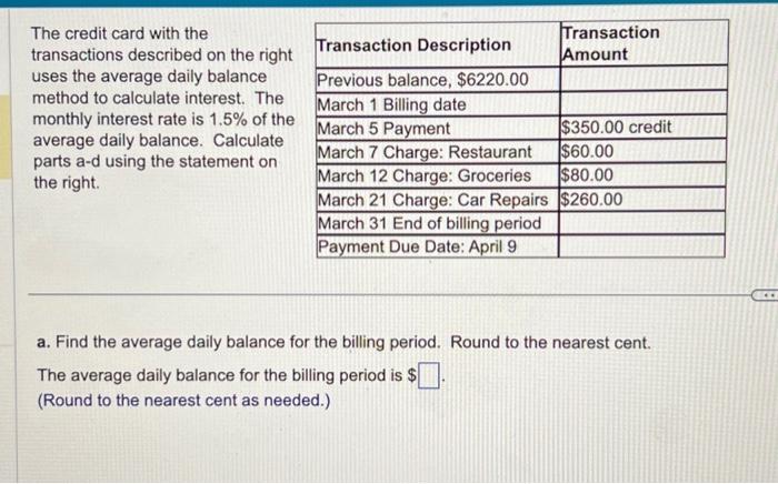 Solved The credit card with the transactions described on | Chegg.com