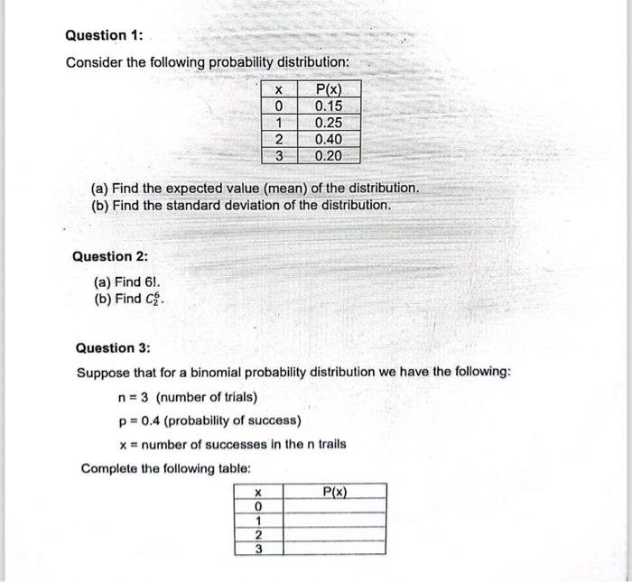 Solved Question 1: Consider the following probability | Chegg.com