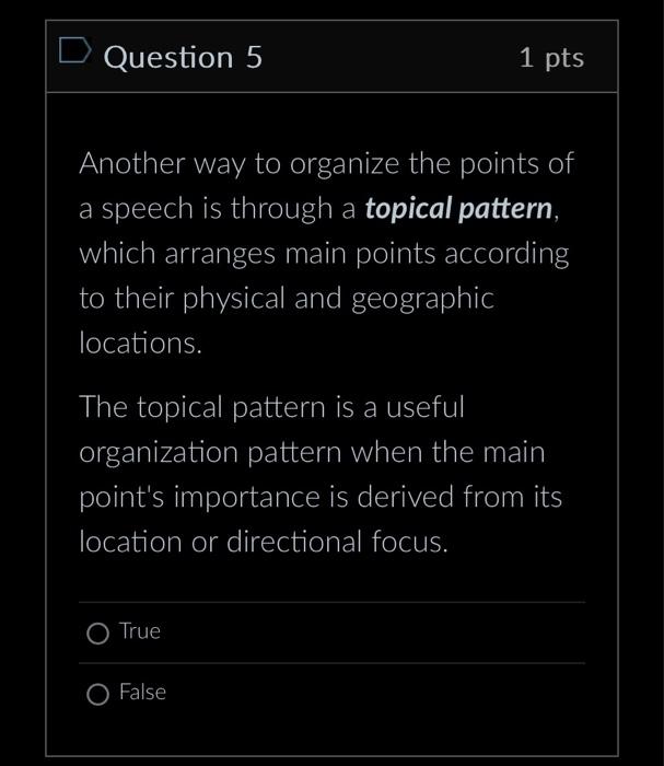 Question 5 Another way to organize the points of a | Chegg.com