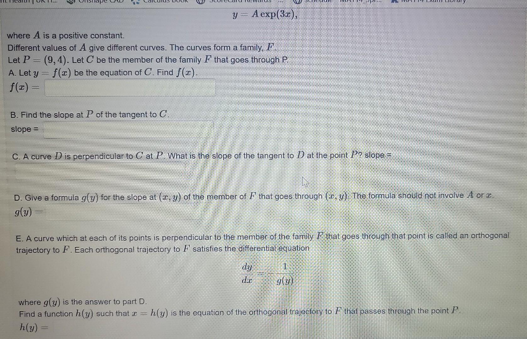 Solved y=Aexp(3x) where A is a positive constant. Different | Chegg.com
