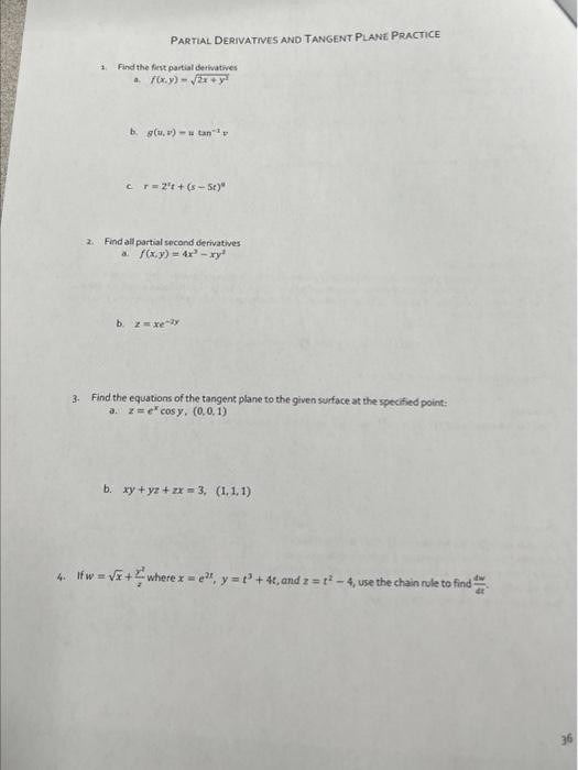 Solved Partial. Derivatives and tangent Plane Practice 1. | Chegg.com